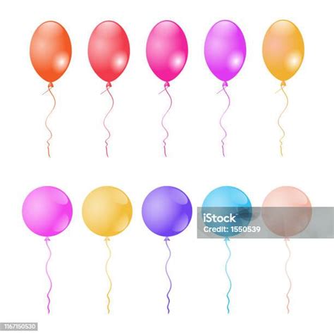흰색 배경에 고립 된 다채로운 풍선 세트입니다 벡터 일러스트레이션 개체 그룹에 대한 스톡 벡터 아트 및 기타 이미지 개체 그룹 공기 주입 공휴일 Istock