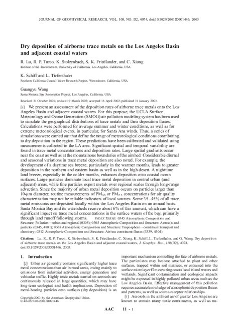 Pdf Dry Deposition Of Airborne Trace Metals On The Los Angeles Basin And Adjacent Coastal Waters
