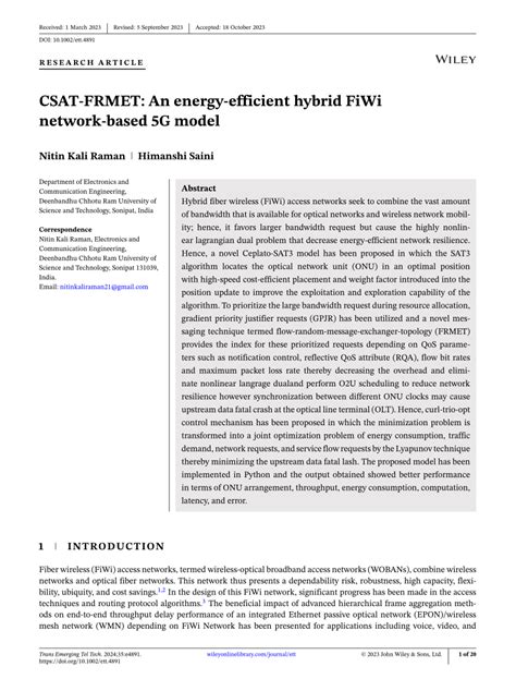 Csat‐frmet An Energy‐efficient Hybrid Fiwi Network‐based 5g Model