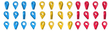 로케이터 핀 사실적인 3d 지도 포인터의 창조적 인 벡터 일러스트 레이 션 투명 한 배경에 고립 된 다양 한 각도에서 아트 디자인 위치 기호 템플릿입니다 추상적인 개념 탐색