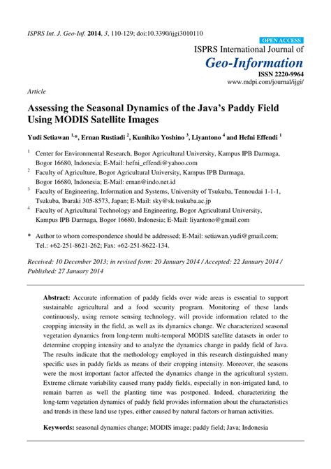 Pdf Assessing The Seasonal Dynamics Of The Javas Paddy Field Using Modis Satellite Images