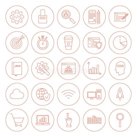 line website development circle icons stock vector illustration of