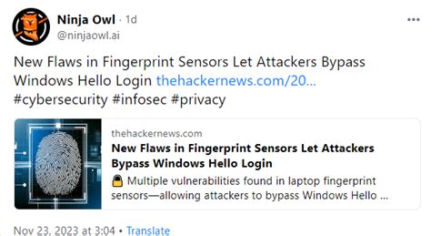 Fingerprint Sensors And Thus Windows Hello Can Be Bypassed Via Vulnerabilities Borns Tech And