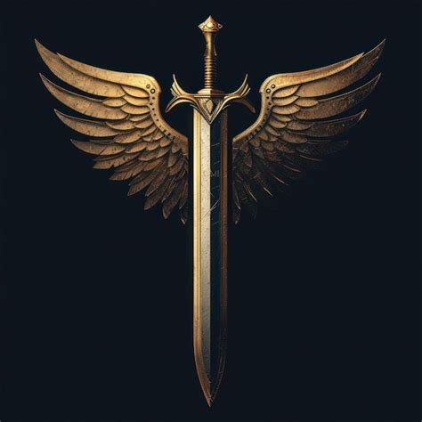 Espada dorada con alas en un fondo oscuro. | Imagen Premium generada con IA