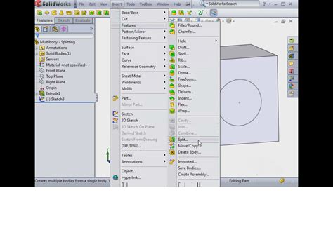 how does split body command work in solidworks grabcad tutorials