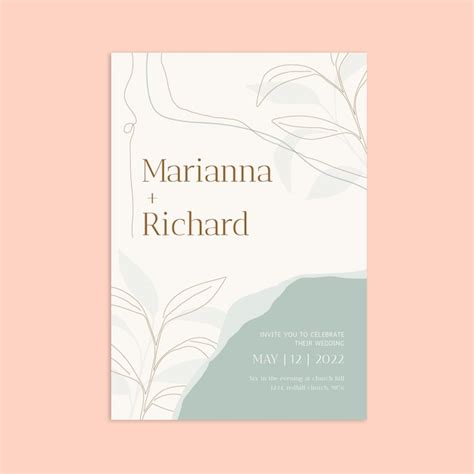 손으로 그린 꽃 결혼식 초대장 템플릿 무료 벡터