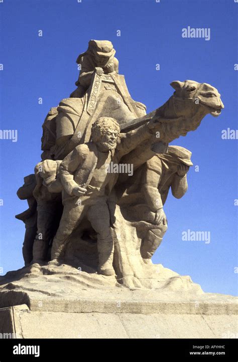 Statue Of Marco Polo Beating His Way Through Storm In The Kara Kum