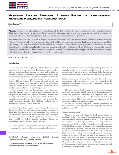 Pdf Membrane Packing Problems A Short Review On Computational Membrane Modeling Methods And Tools