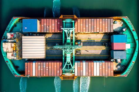 Cargo Ship With Container Filled Deck In Cargo Port Stock Illustration Illustration Of