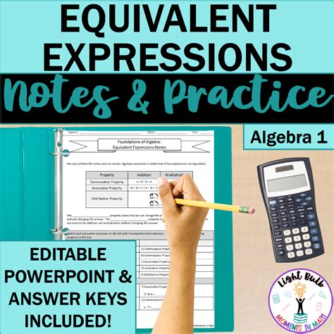 Equivalent Expressions Guided Notes And Worksheet Editable Light Bulb Moments In Math