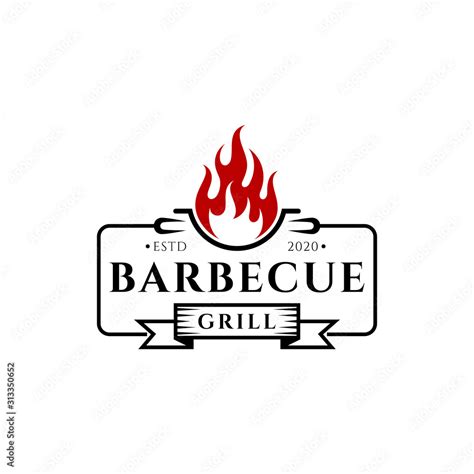 Vintage Barbecue Grill Restaurant Logo Design Bbq Emblem Badges Logo Template Stock Vector