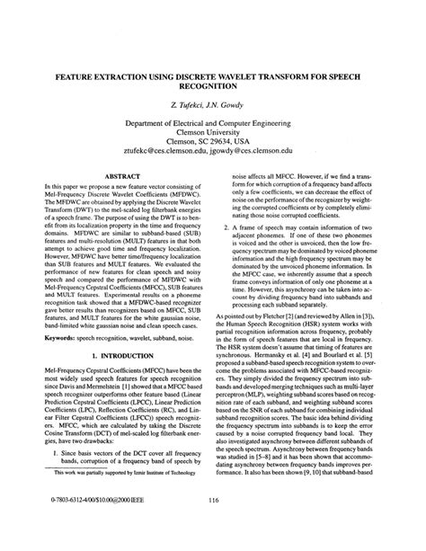 Pdf Feature Extraction Using Discrete Wavelet Transform For Speech
