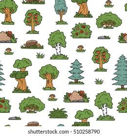 Vector Colorful Seamless Pattern Trees Bushes Stock Vector Royalty Free Shutterstock