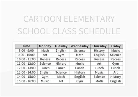 Cartoon Elementary School Class Schedule Excel Template Free Download Pikbest