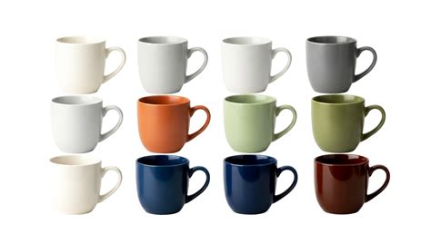 Twelve Ceramic Coffee Mugs In Assorted Colors Set Of Modern Kitchen