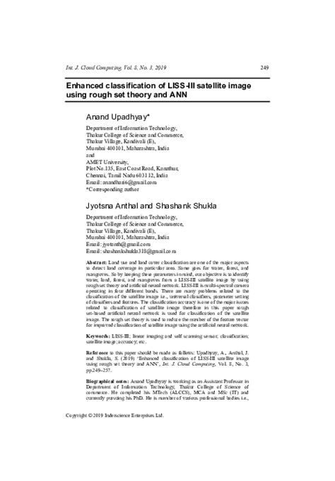 Pdf Enhanced Classification Of Liss Iii Satellite Image Using Rough Set Theory And Ann