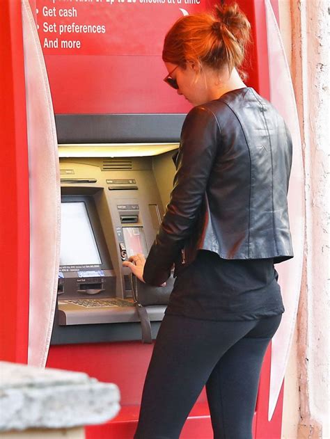 Emma Stone Booty In Tights Withdraw Money From An Atm Machine In