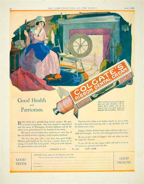 1922 Ad Colgates Ribbon Dental Cream Toothpaste Betsy Ross American Fl