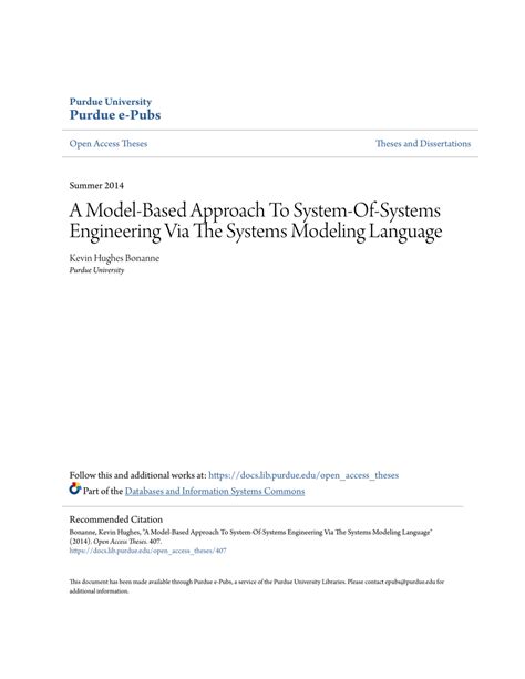 Pdf A Model Based Approach To System Of Systems Engineering Via The