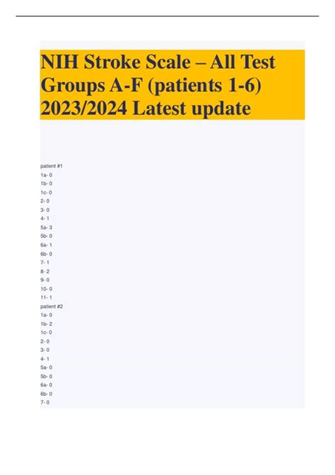 NIH Stroke Scale All Test Groups A F Patients 1 6 2023 2024 Latest Update NIH Stroke Scale