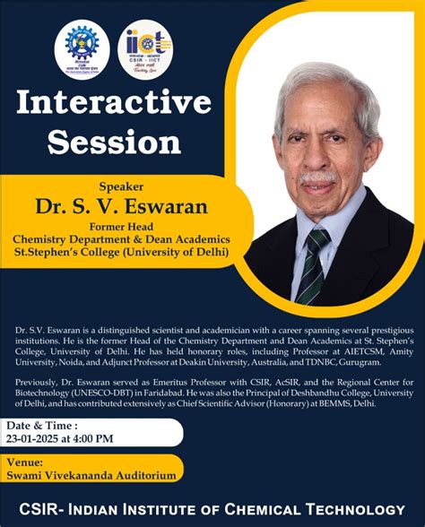 Dr S V Eswaran Former Head Chemistry Department And Dean