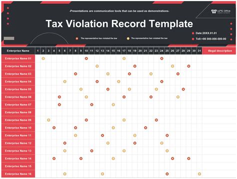 Excel Of Tax Violation Record Templatexlsx Wps Free Templates