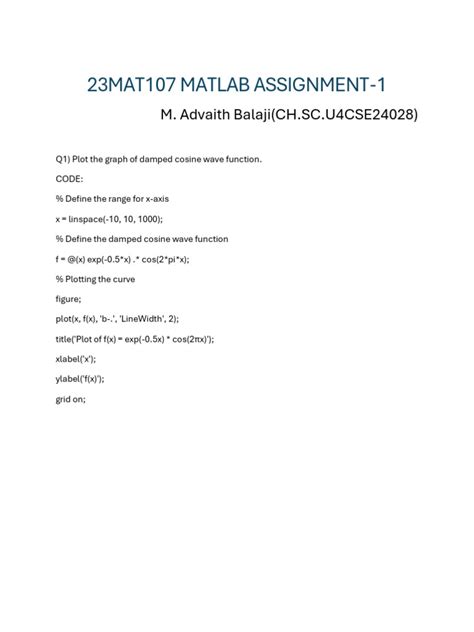 23mat107 Matlab Assignment 1 Pdf