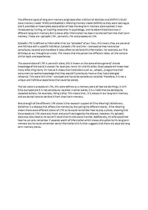 Different Ltm Stores 12 Marks Incomplete The Different Types Of Long Term Memory Originated