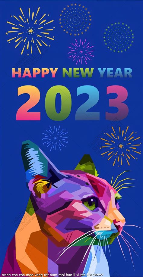Tranh Con Con Meo Vang Tet Nam Moi Bao Li Xi Tet File Vector