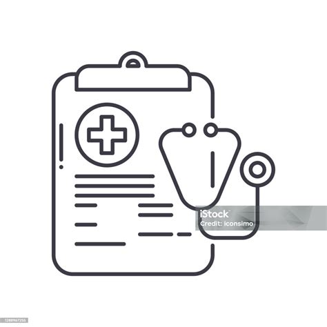 의학 보고서 책 아이콘 선형 절연 일러스트레이션 얇은 선 벡터 웹 디자인 기호 흰색 배경에 편집 가능한 스트로크와 개요 개념 기호 가리기에 대한 스톡 벡터 아트 및 기타