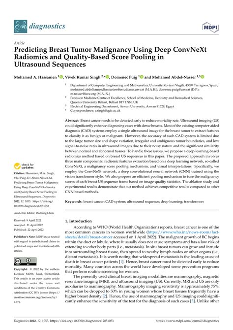 Pdf Predicting Breast Tumor Malignancy Using Deep Convnext Radiomics And Quality Based Score