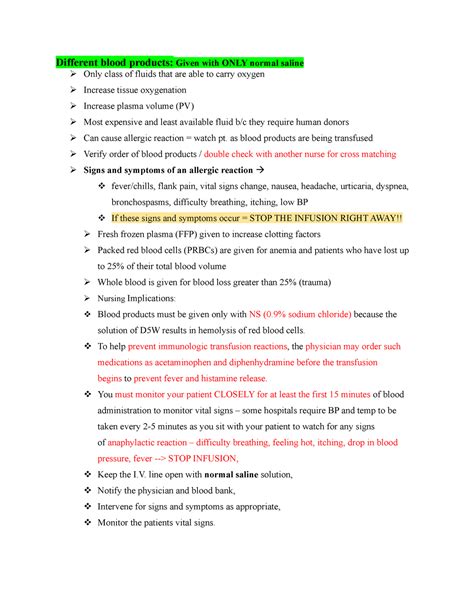 Different Blood Products As Blood Products Are Being Transfused Verify Order Of Blood Products