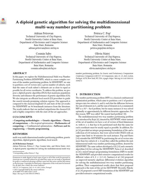 a diploid genetic algorithm for solving the multidimensional multi way number partitioning