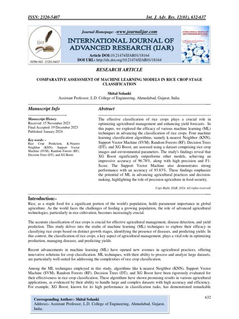 comparative assessment of machine learning models in rice crop stage