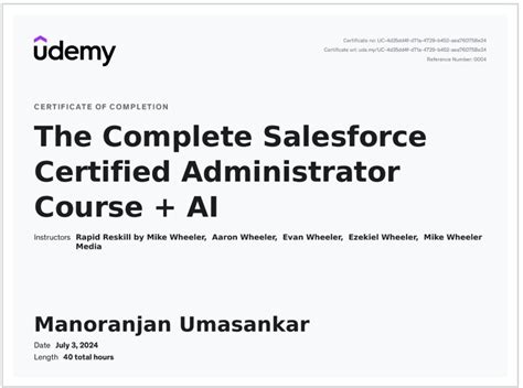Im Happy To Share That I Had Completed The 40 Hour Course ‘the Complete Salesforce Certified