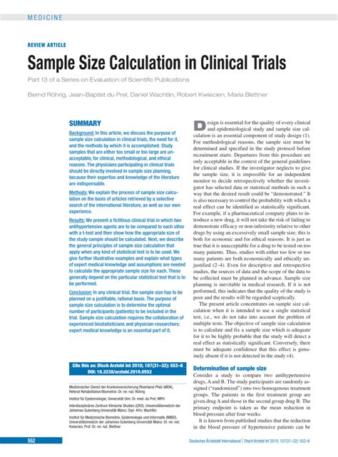 Pdf Sample Size Calculation In Clinical Trials Part 13 Of A Series On