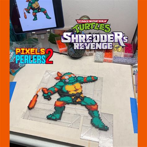 Working On My Newest Tmnt Shredders Revenge Mikey Being Bit By A Mouser Perler Bead Sprite R Tmnt