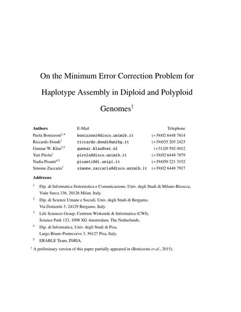 Pdf On The Minimum Error Correction Problem For Haplotype Assembly In