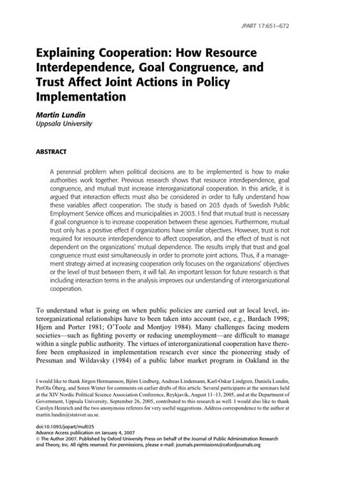 Pdf Explaining Cooperation How Resource Interdependence Goal