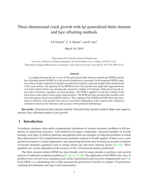 Pdf Three Dimensional Crack Growth With Hp Generalized Finite Element And Face Offsetting Methods