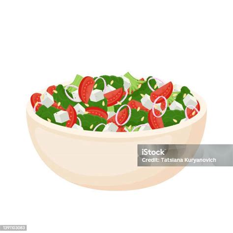 신선한 야채 샐러드 치즈 및 소나무 견과류로 만든 수제 샐러드 건강 식품 채식 식사 벡터 일러스트 레이 션 건강한 생활방식에 대한 스톡 벡터 아트 및 기타 이미지 Istock