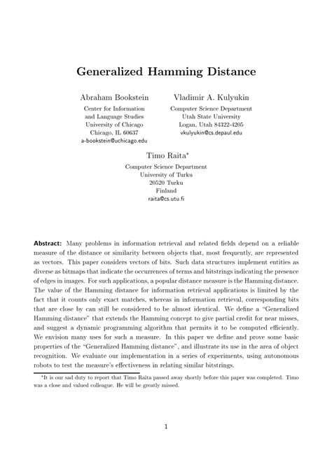 Pdf Generalized Hamming Distance