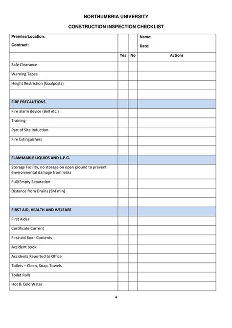 Construction Inspection Checklist Sample In Word And Pdf Formats Page