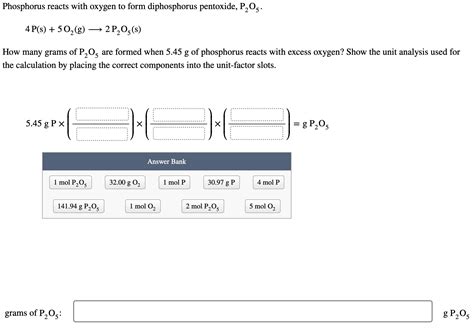Solved Phosphorus Reacts With Oxygen To Form Diphosphorus