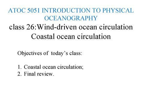 Wind Driven Ocean Circulation Coastal Ocean Circulation Notes Atoc 5051 Docsity