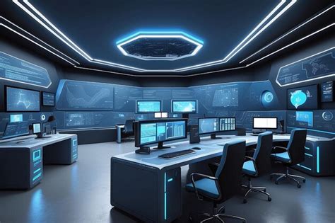 Premium Photo Rendered Modern Command Center In Blue Colors