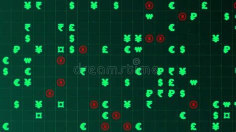 Green And Orange Glowing Currency Symbols Matrix On A Grid Horizontal Composition Stock Footage