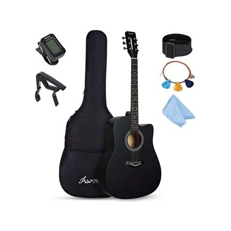 Asmuse 41 Inch Acoustic Guitar Premium Solid Wood Cutaway Guitar Bundle Kit With Gig Bag Tuner