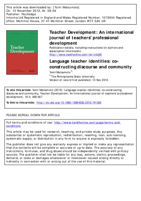 Pdf Language Teacher Identities Co Constructing Discourse And Community
