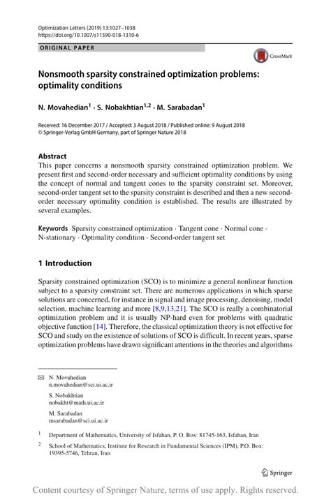 Nonsmooth Sparsity Constrained Optimization Problems Optimality Conditions Request Pdf